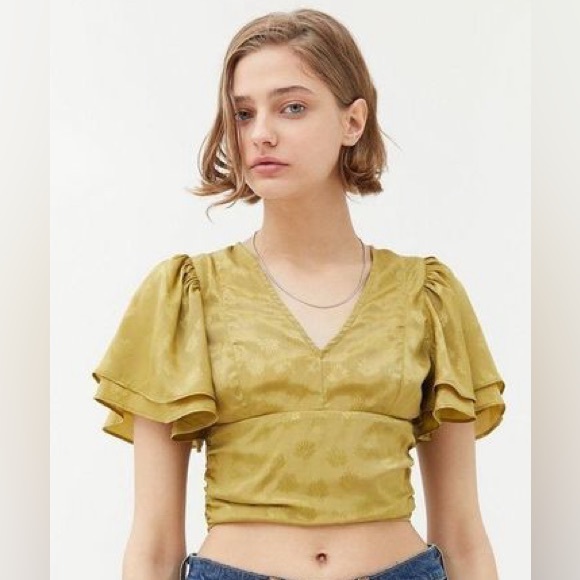 Urban Outfitters | Tops | Uo Webster Jacquard Flutter Sleeve Top | Poshmark